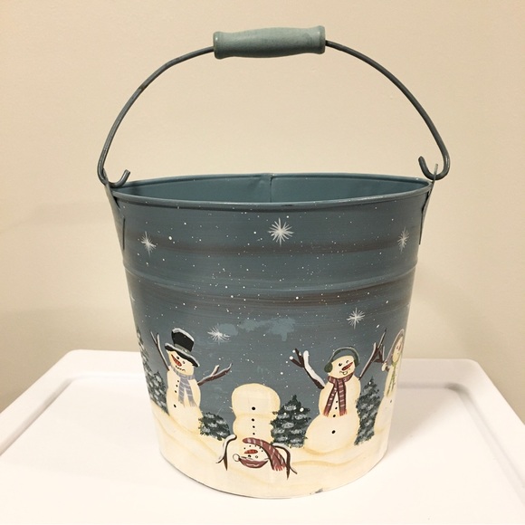 Holiday | Snowman Bucket Winter Decoration Pale Christmas Gift Half ...